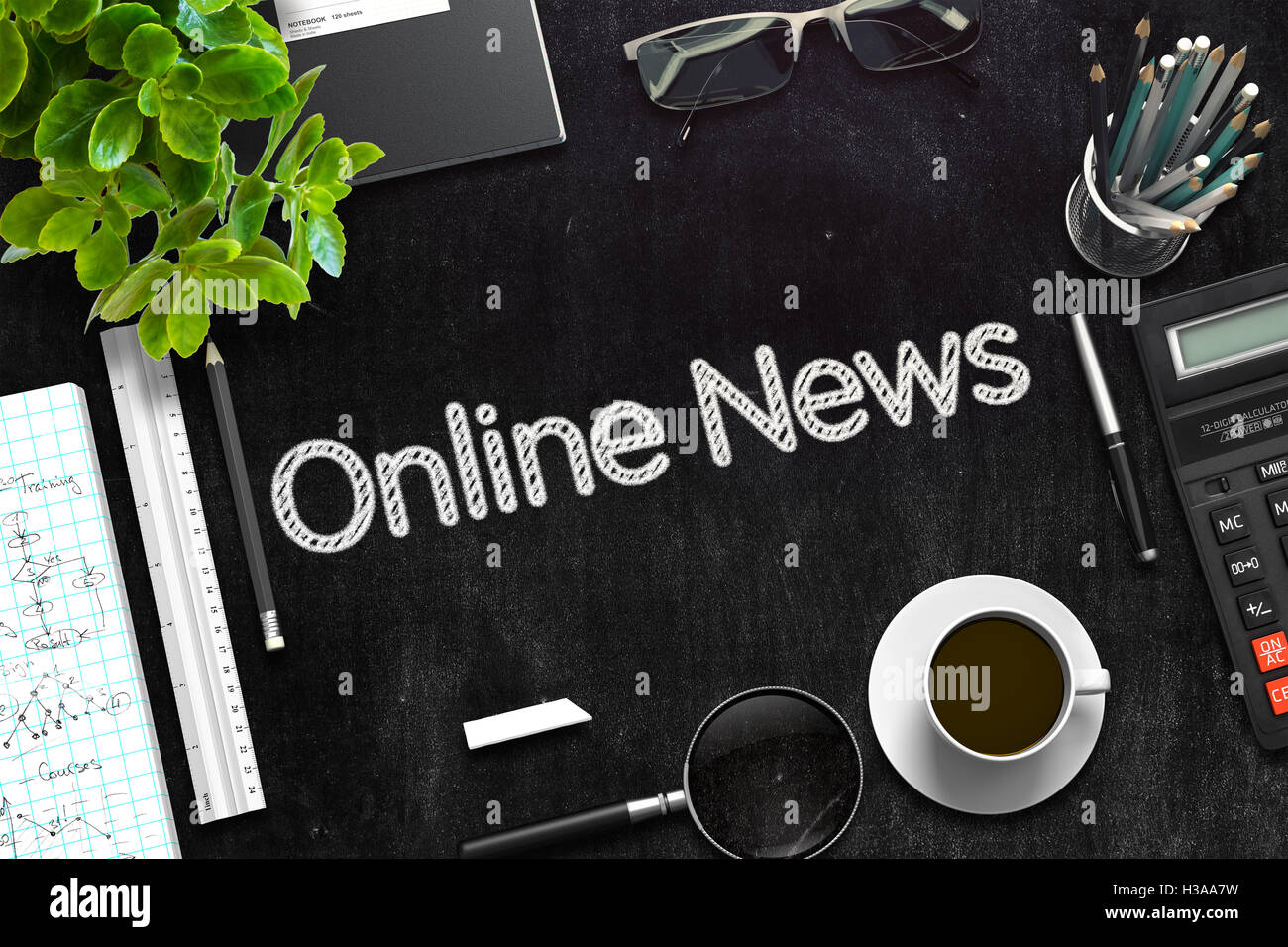 Online News Handwritten on Black Chalkboard. 3D Rendering Stock Photo ...