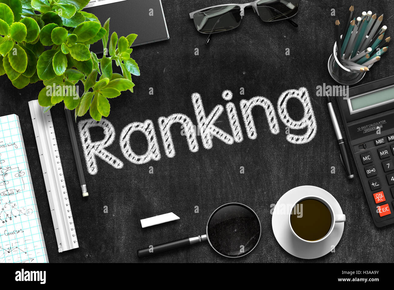 Ranking Concept on Black Chalkboard. 3D Rendering Stock Photo - Alamy
