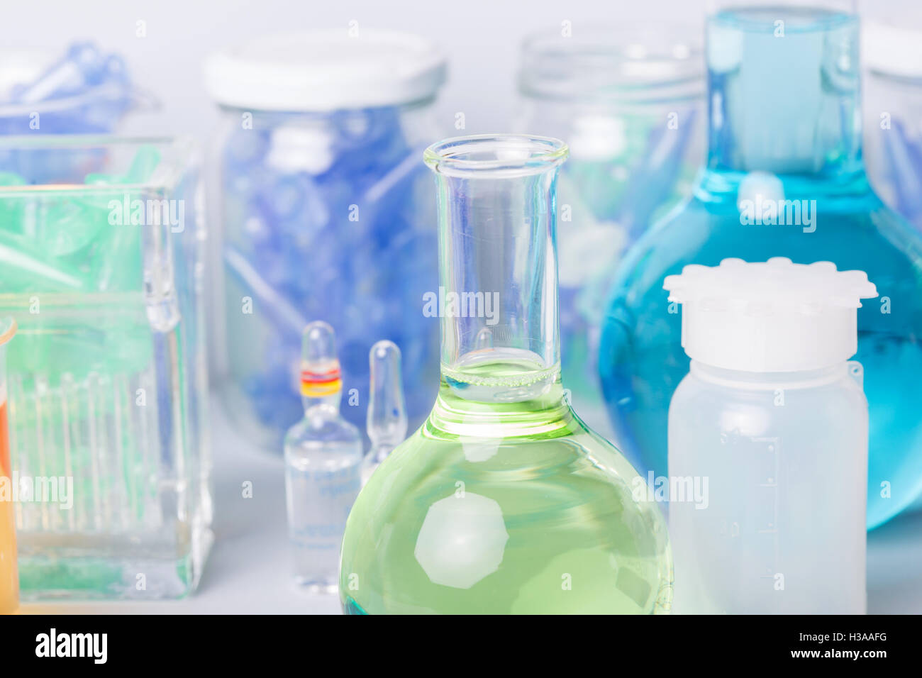Research lab assorted glassware equipment detail Stock Photo - Alamy