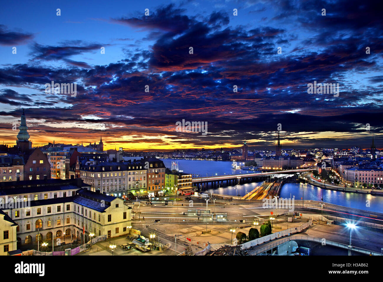 View of Stockholm, the capital of Sweden from Sodermalm. To the right ...