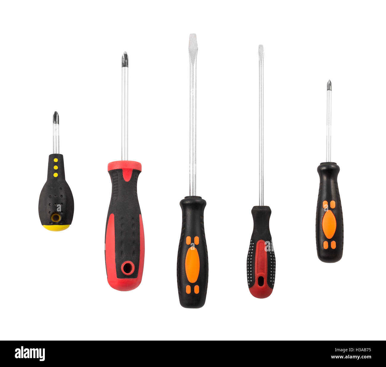 Set of different screwdrivers isolated with clipping path on the white ...