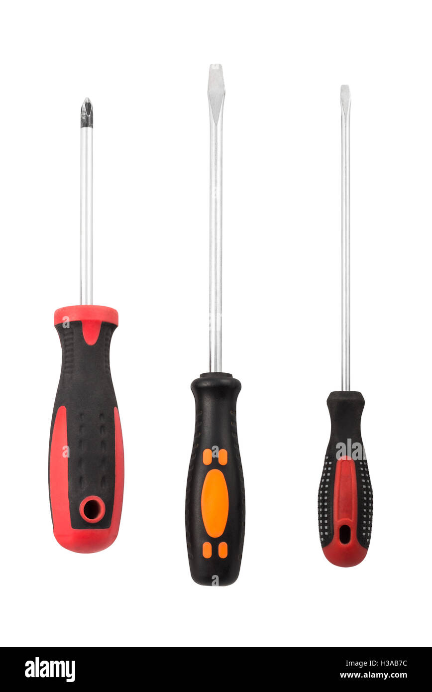 Set of different screwdrivers isolated with clipping path on the white ...