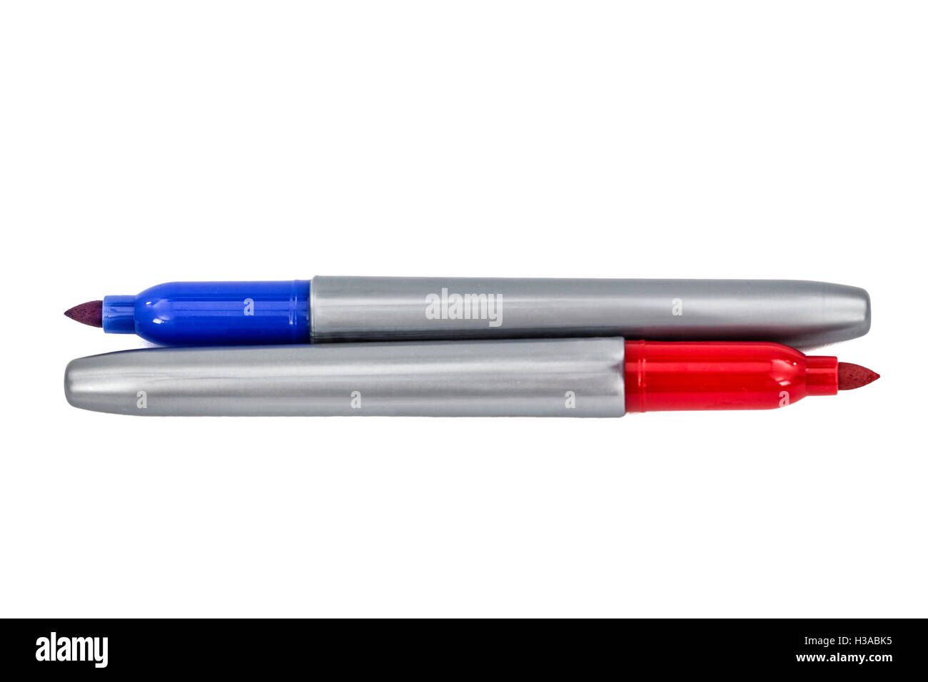 Two felt-tip pens markers highlighters, isolated on white background ...