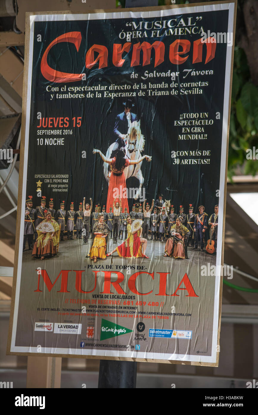 Poster advertising the Opera Carmen in the city centre of Murcia, South ...