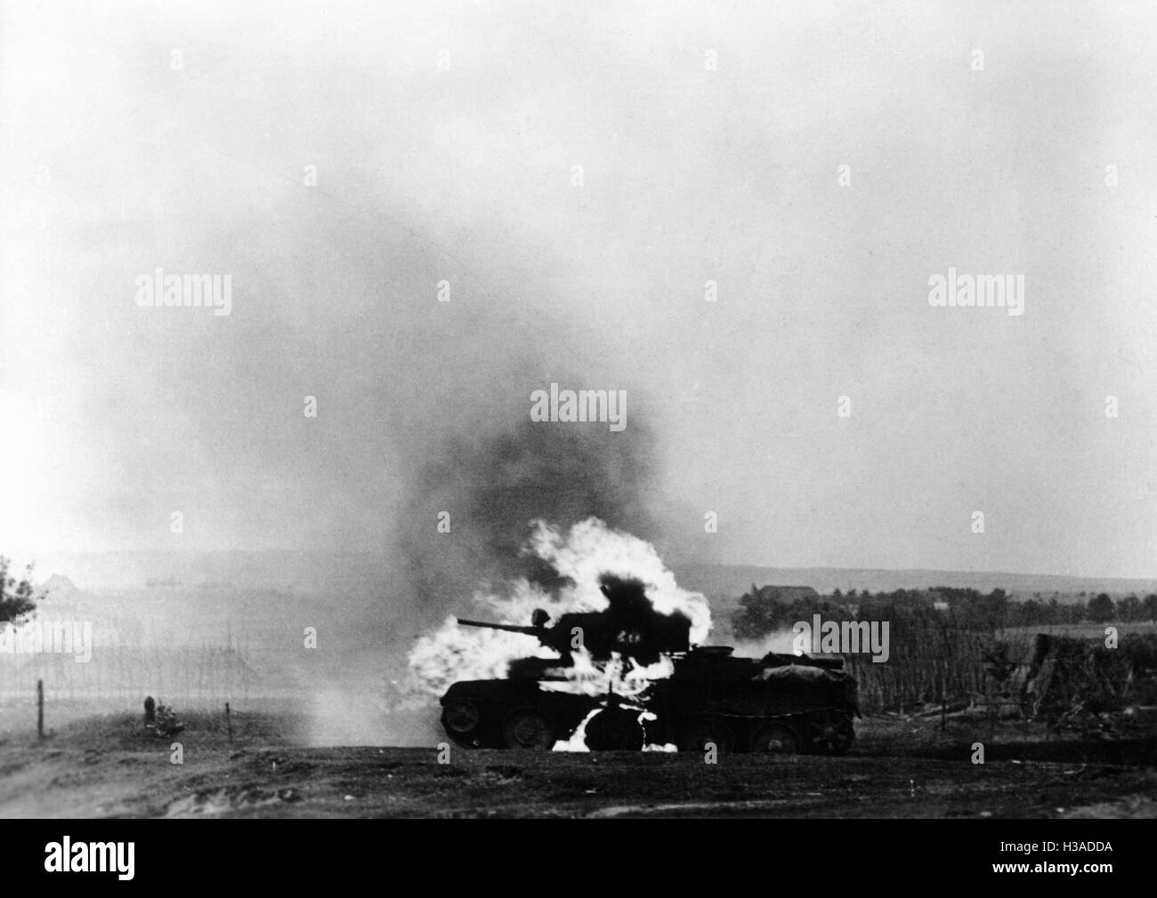 Burning Soviet tank on the Eastern Front, 1941 Stock Photo - Alamy
