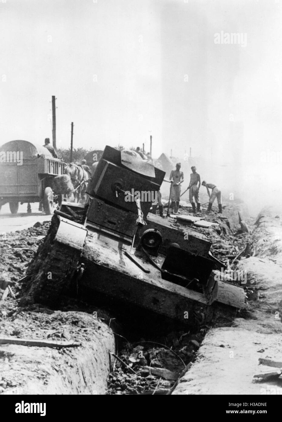 Shot down Soviet tank on the Eastern Front, 1941 Stock Photo - Alamy