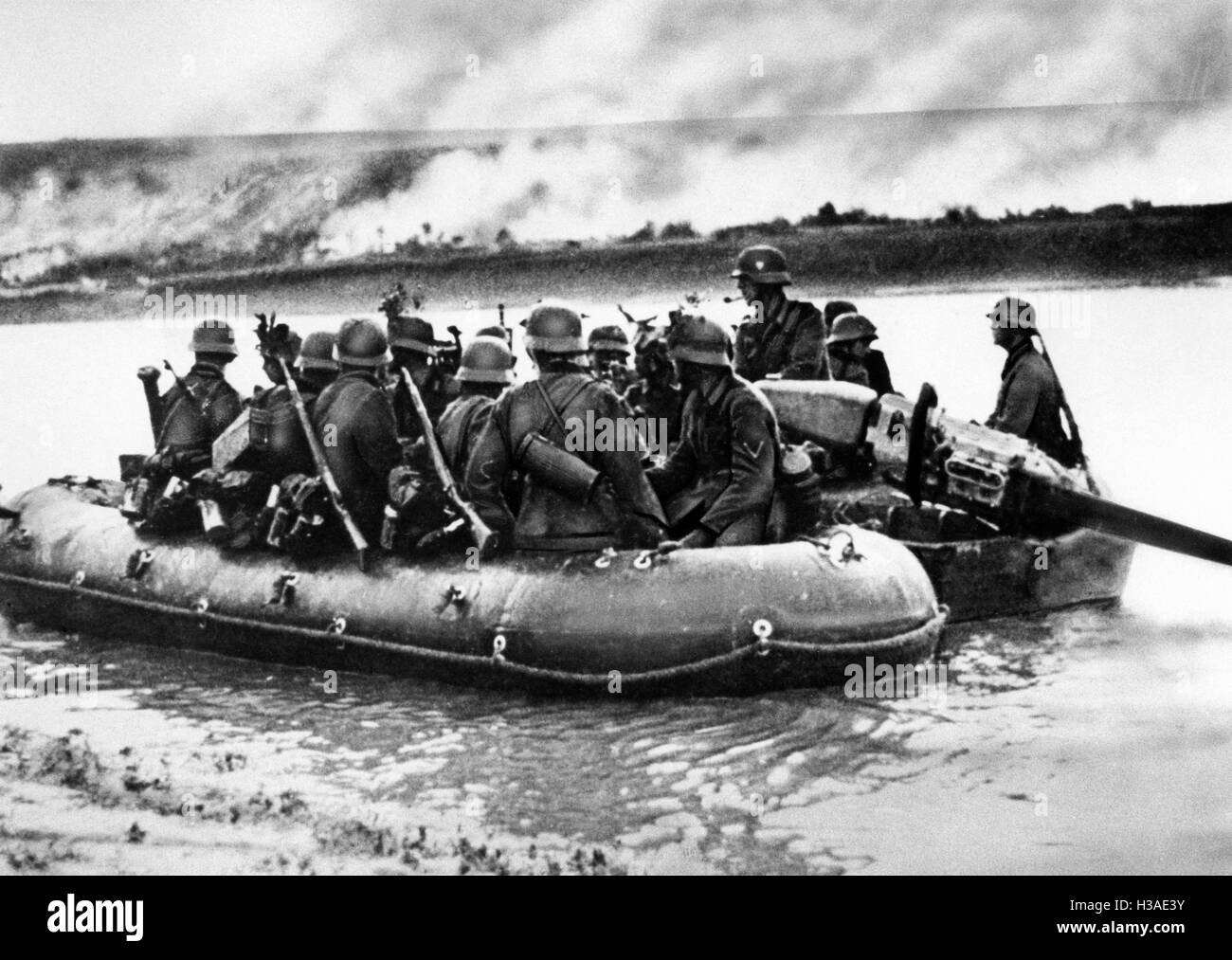 German pioneers cross a border river, 1941 Stock Photo - Alamy