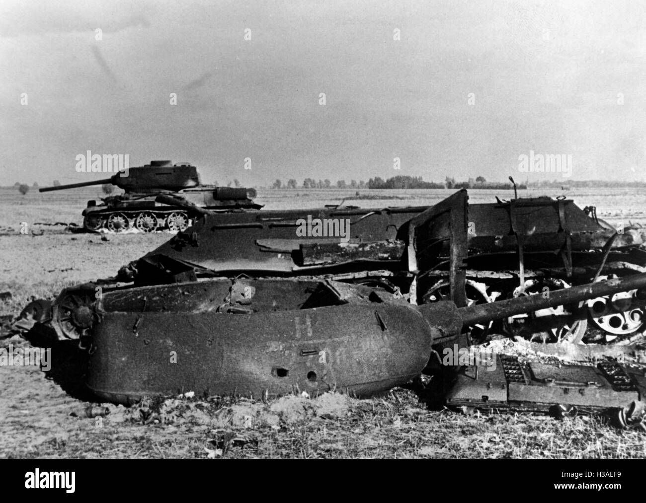 Downed Soviet T-34 in East Prussia, 1944 Stock Photo - Alamy