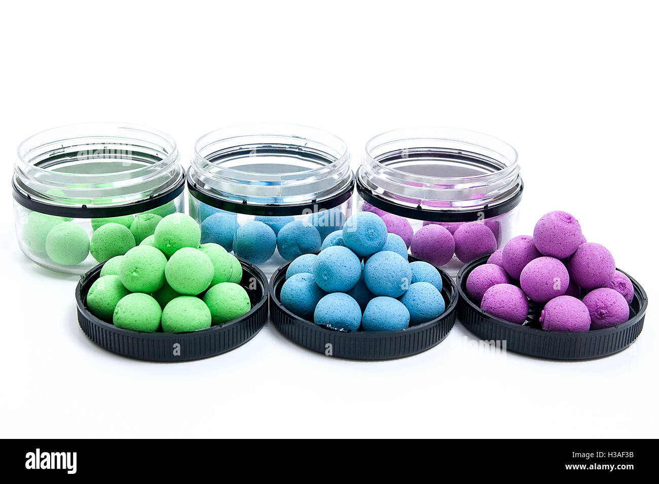 Carp fishing. Different carp boilies for carp fishing isolated on white ...