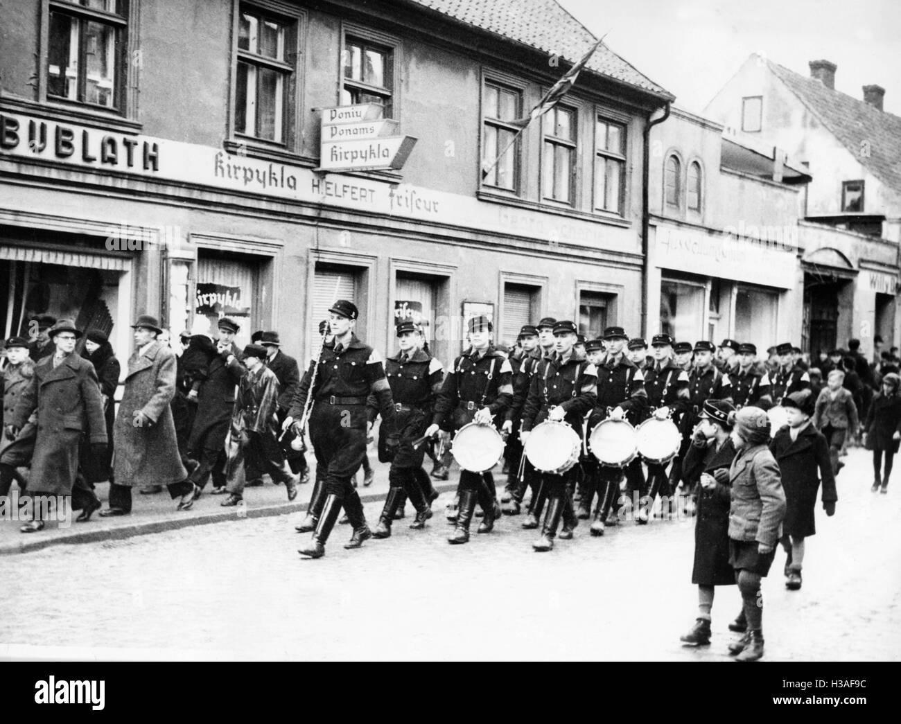 Parade in Memel after the union with the German Reich, 1939 Stock Photo ...