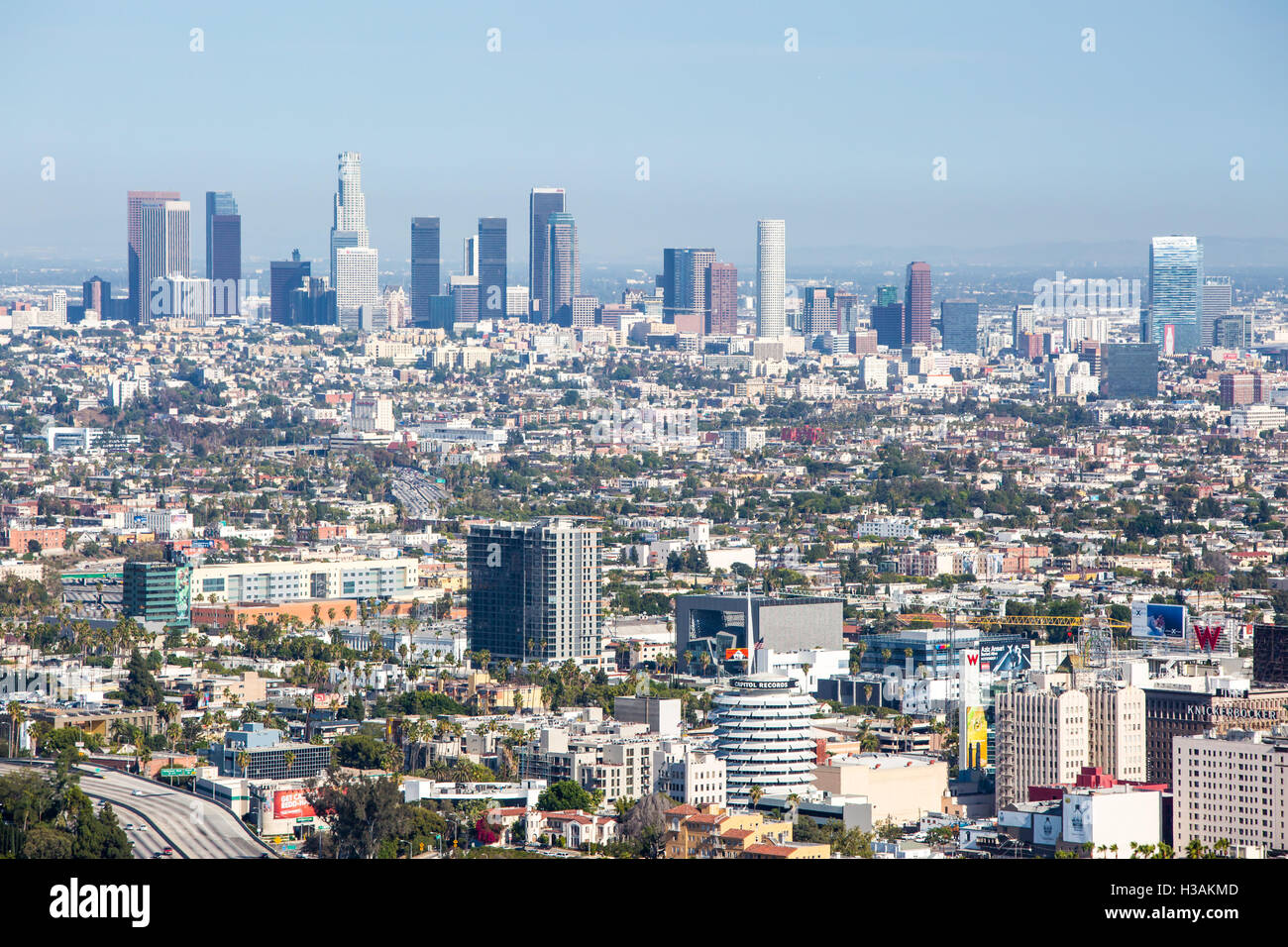 Los Angeles, USA - 6 July: View over LA skyline towards Hollywood Stock ...