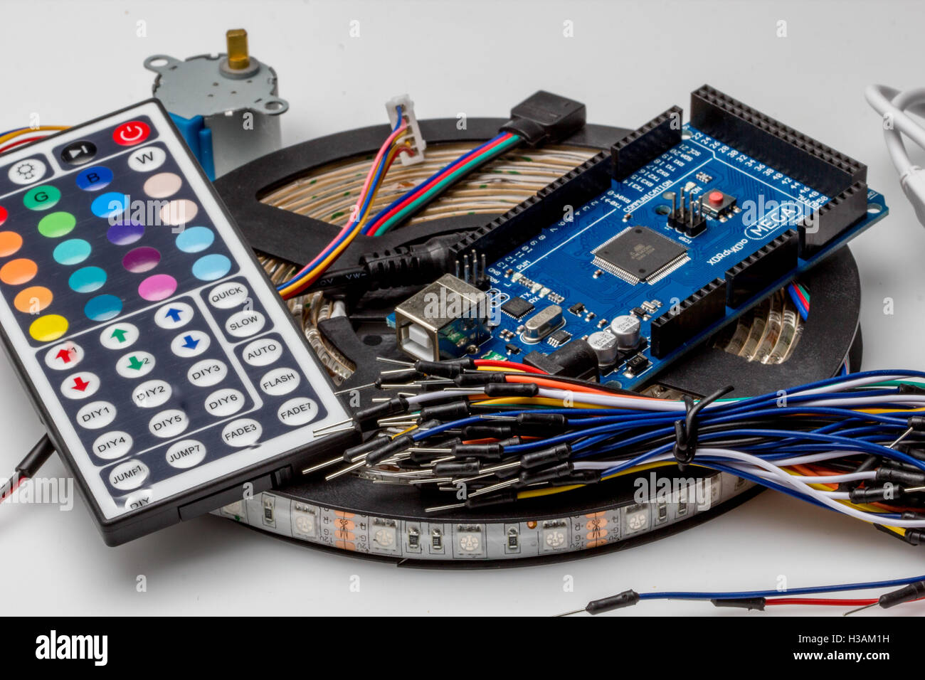 Many colorful electronic devices and led lights Stock Photo - Alamy