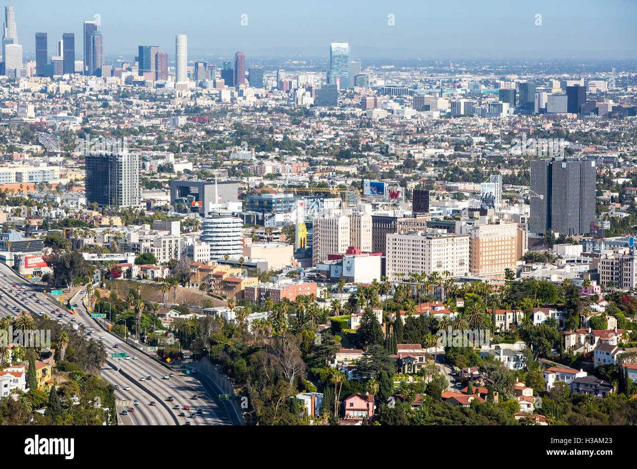 Los Angeles, USA - 6 July: View over LA skyline towards Hollywood Stock ...