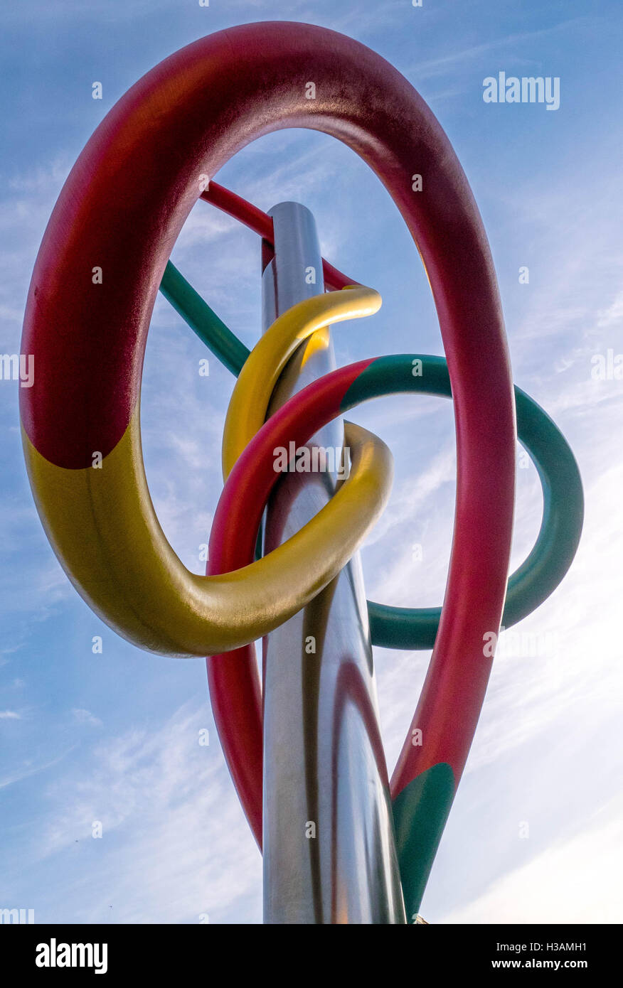 Vibrant pole art in contemporary museum in outside space in Italy Milan ...