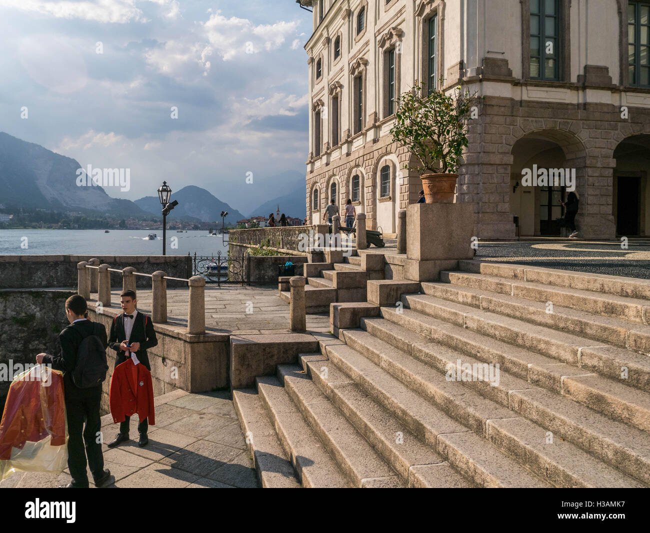 Old italian buildings and museums with beautiful gardens and water ...