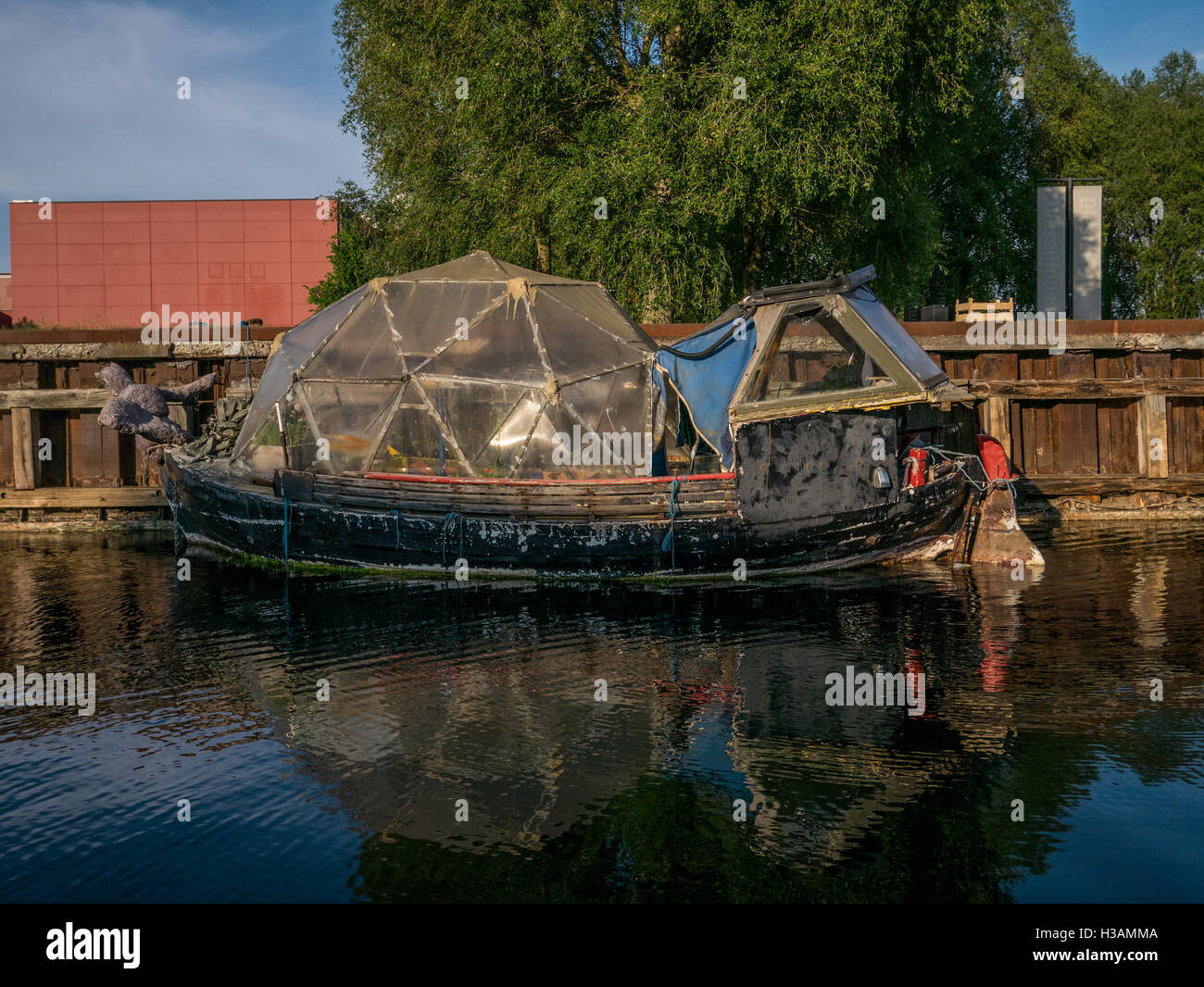 Artist home in a boat a dome constructed and built on top of the ...
