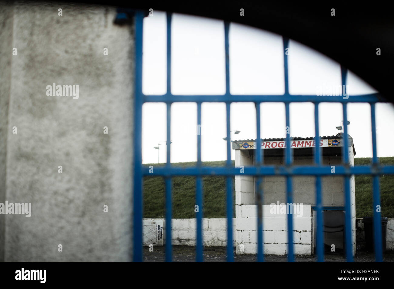 View from a car window of gate and ticket booth at a stadium Stock ...