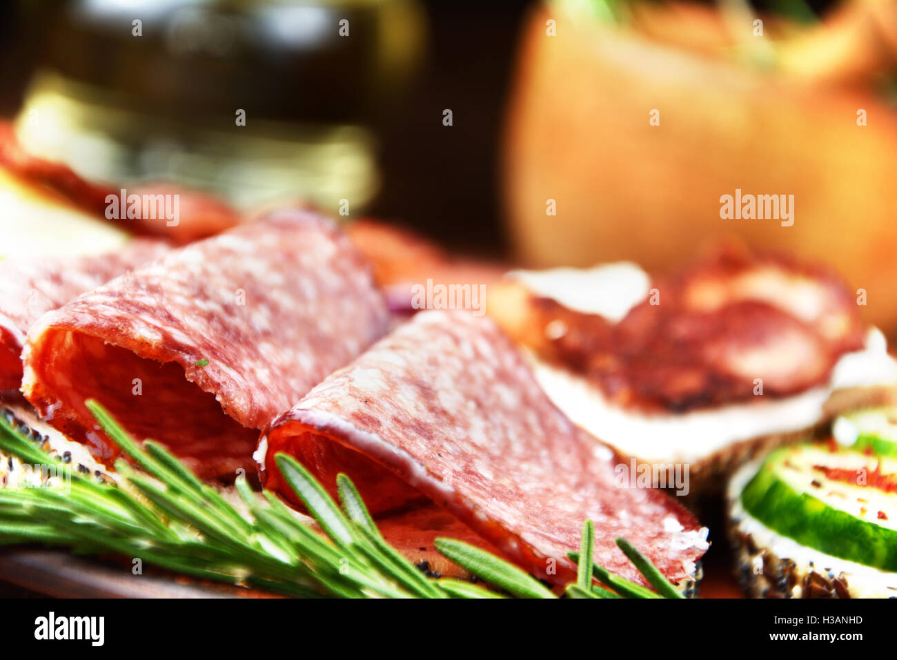 Tasty homemade tapas with different fillings on the table Stock Photo ...