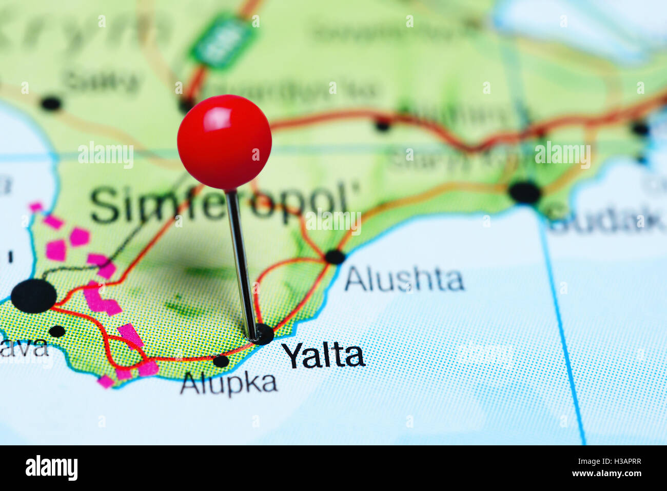 Yalta pinned on a map of Krym Stock Photo - Alamy