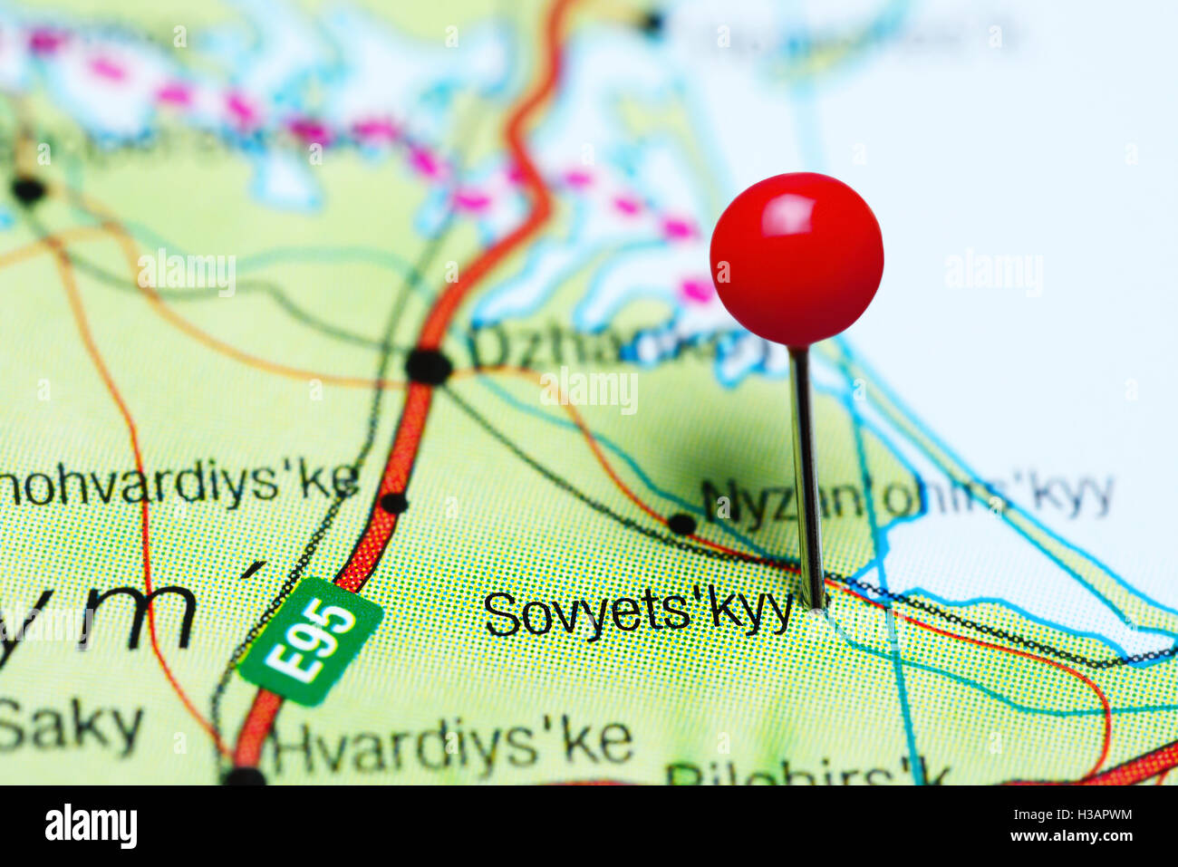 Sovyetskyy pinned on a map of Krym Stock Photo - Alamy
