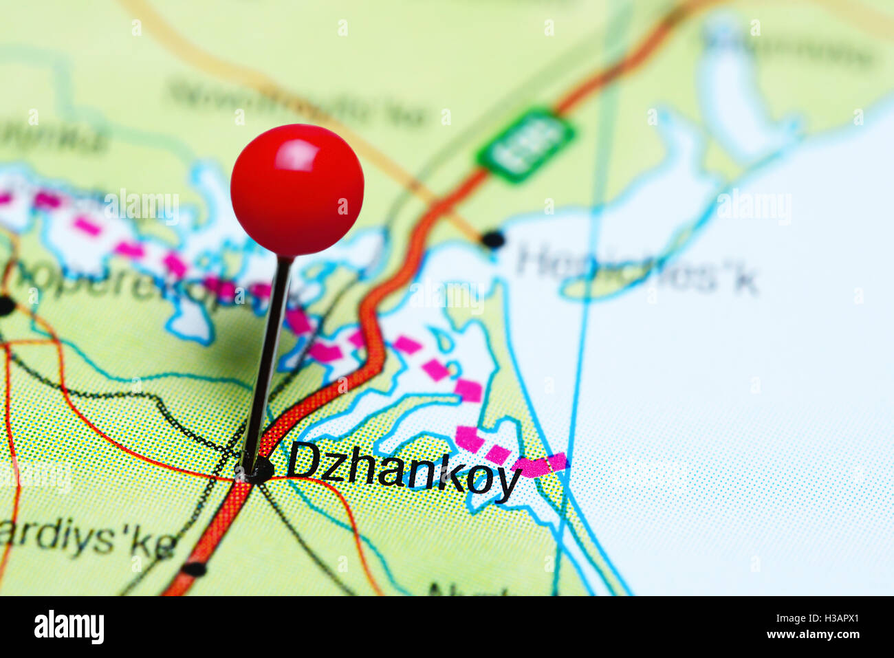 Dzhankoy pinned on a map of Krym Stock Photo - Alamy