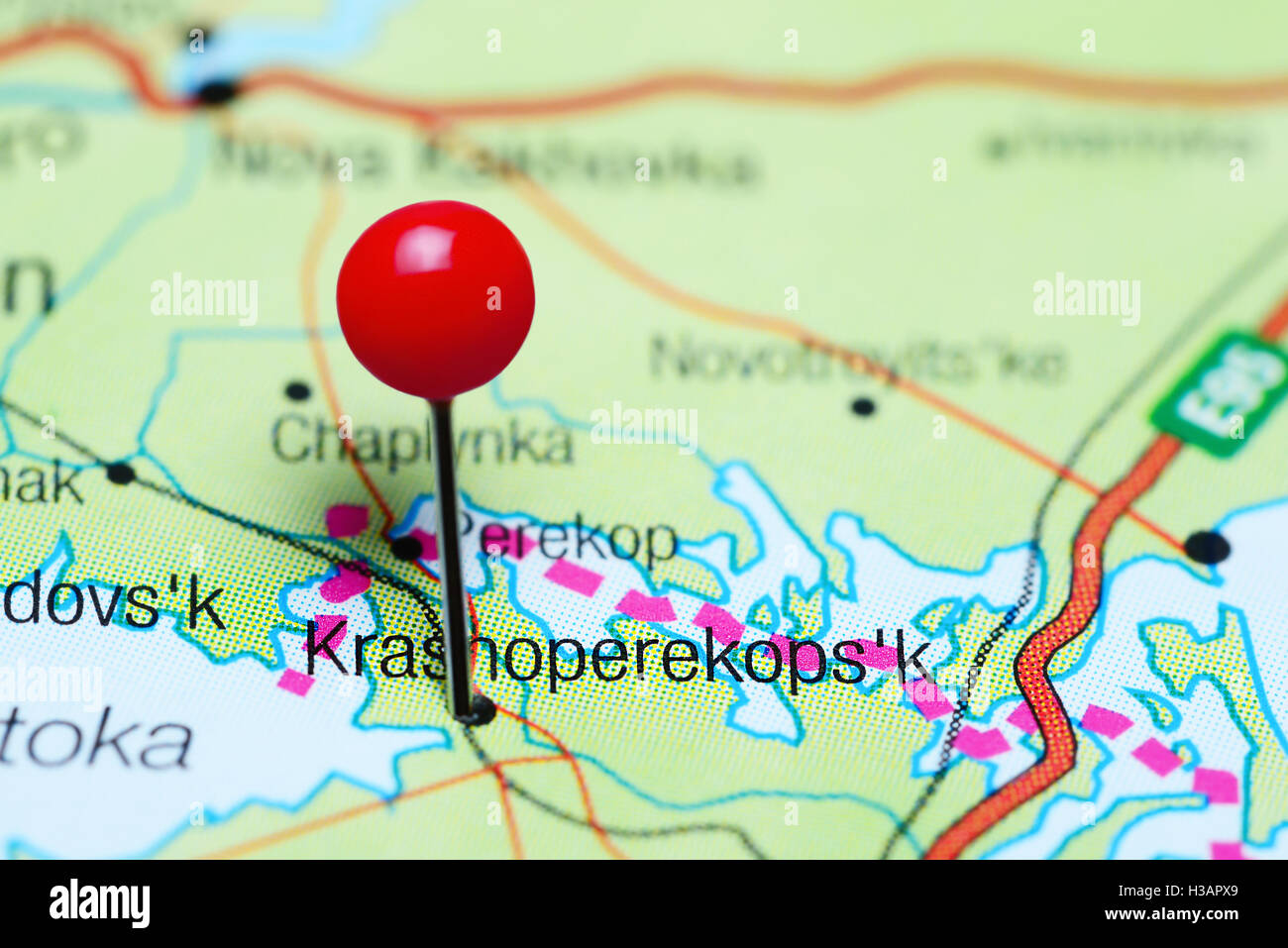 Krasnoperekopsk pinned on a map of Krym Stock Photo - Alamy