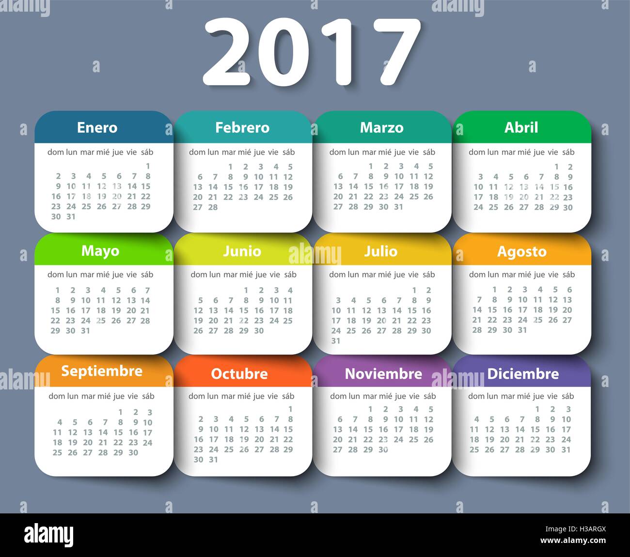 2017 vector calendar in spanish hi-res stock photography and images - Alamy