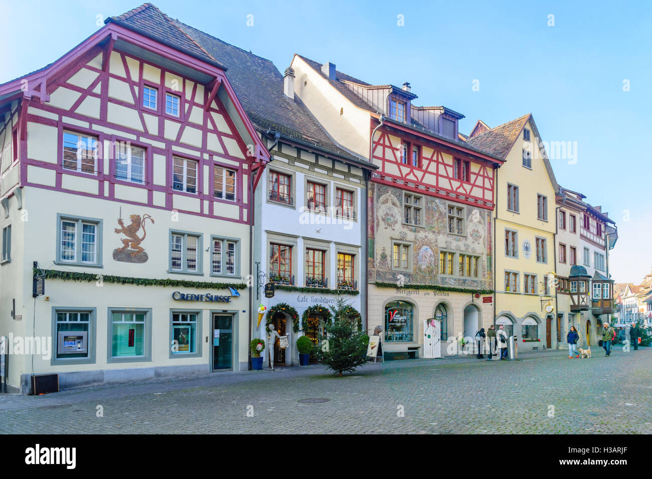 STEIN AM RHEIN, SWITZERLAND - DECEMBER 26, 2015: View of buildings with ...