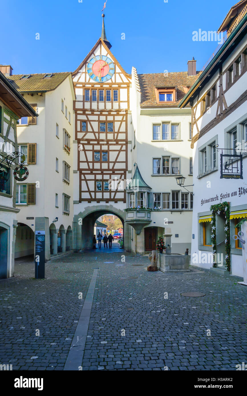 STEIN AM RHEIN, SWITZERLAND - DECEMBER 26, 2015: View of buildings with ...