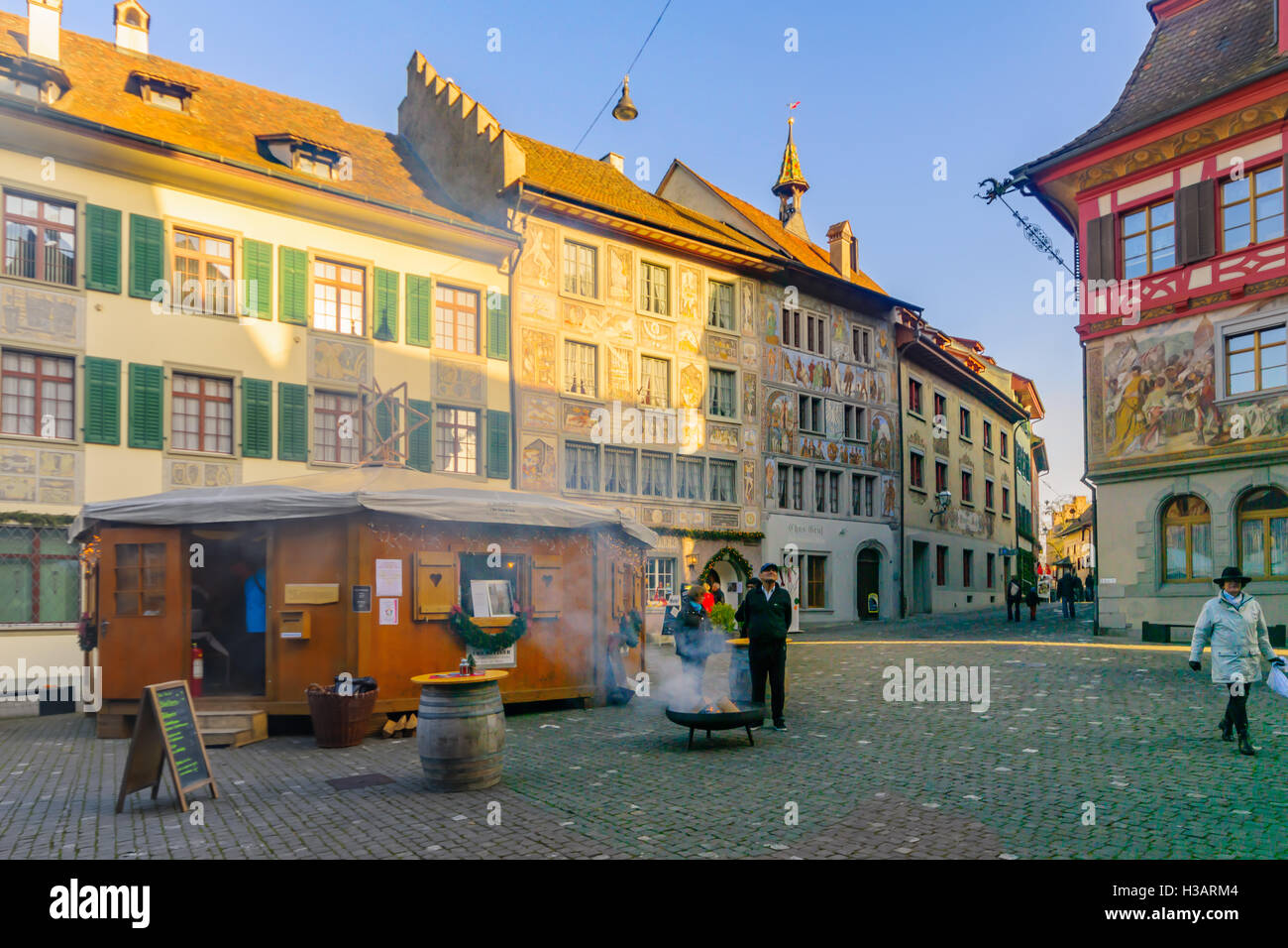STEIN AM RHEIN, SWITZERLAND - DECEMBER 26, 2015: View of buildings with ...