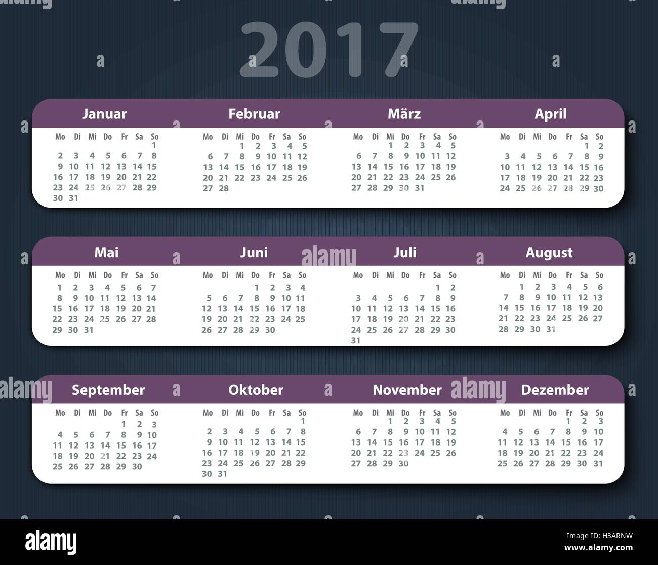 Calendar 2017 year German. Week starting on Monday Stock Vector Image ...