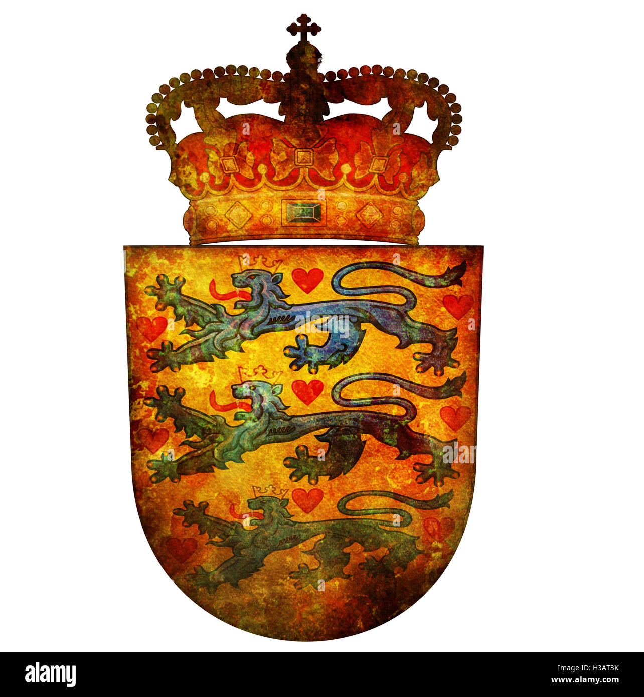 old isolated over white coat of arms of denmark Stock Photo - Alamy