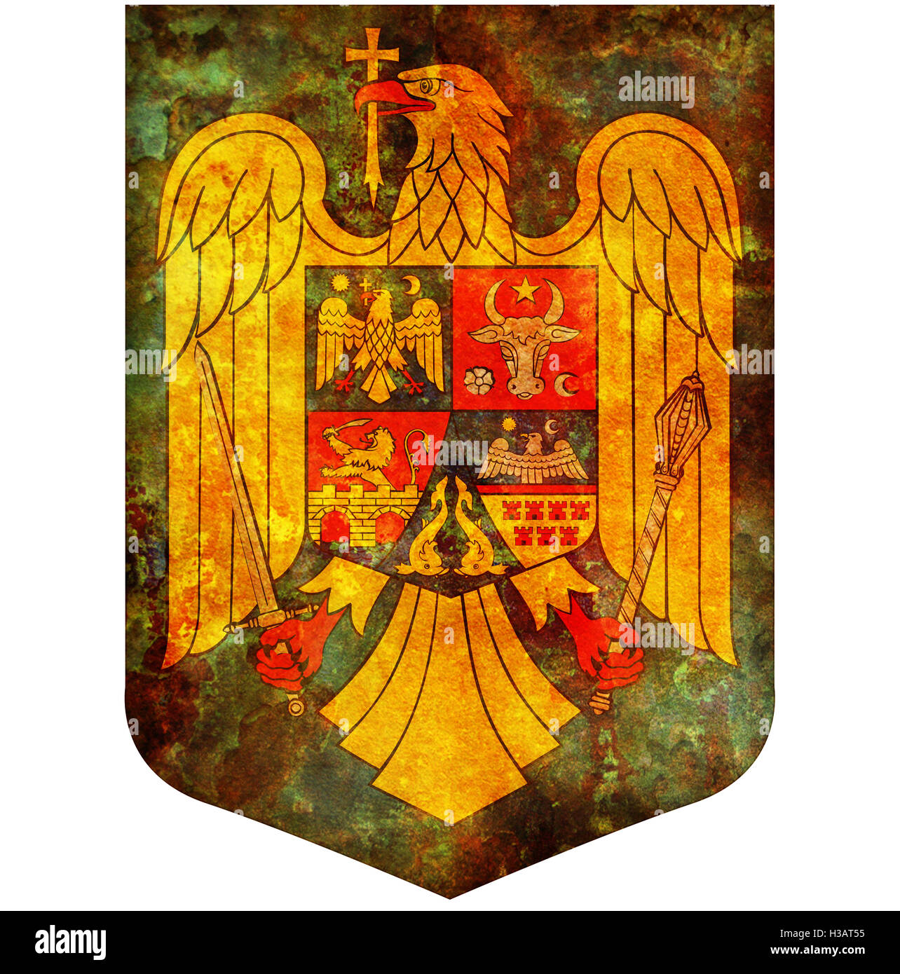 old isolated over white coat of arms of romania Stock Photo - Alamy