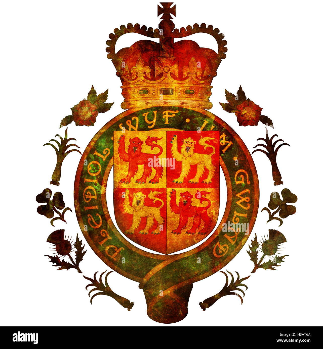 old isolated over white coat of arms of wales Stock Photo - Alamy
