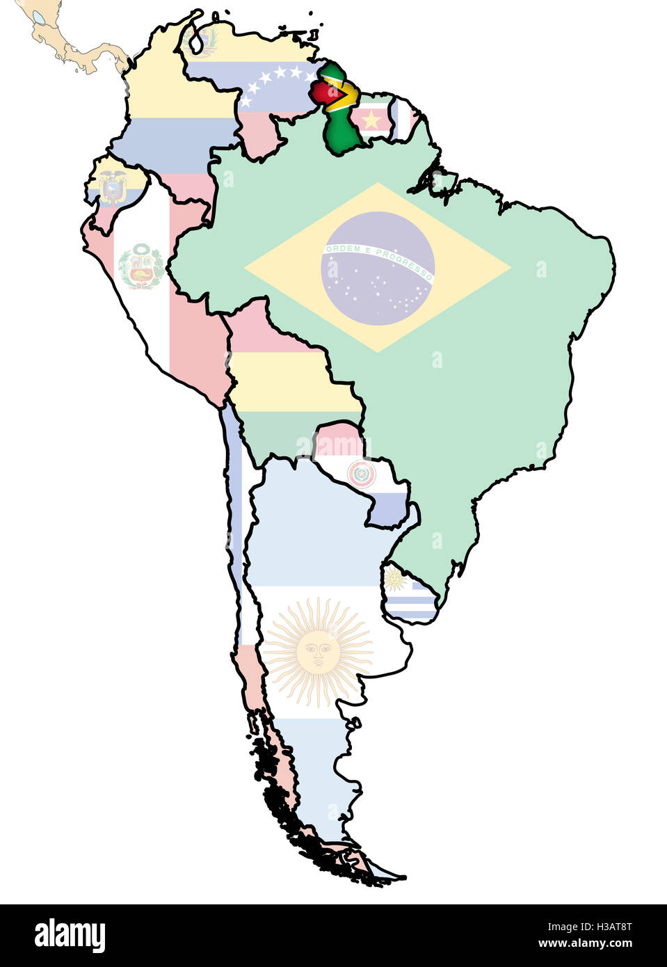 national flag of guyana in country territory with other countries flags ...