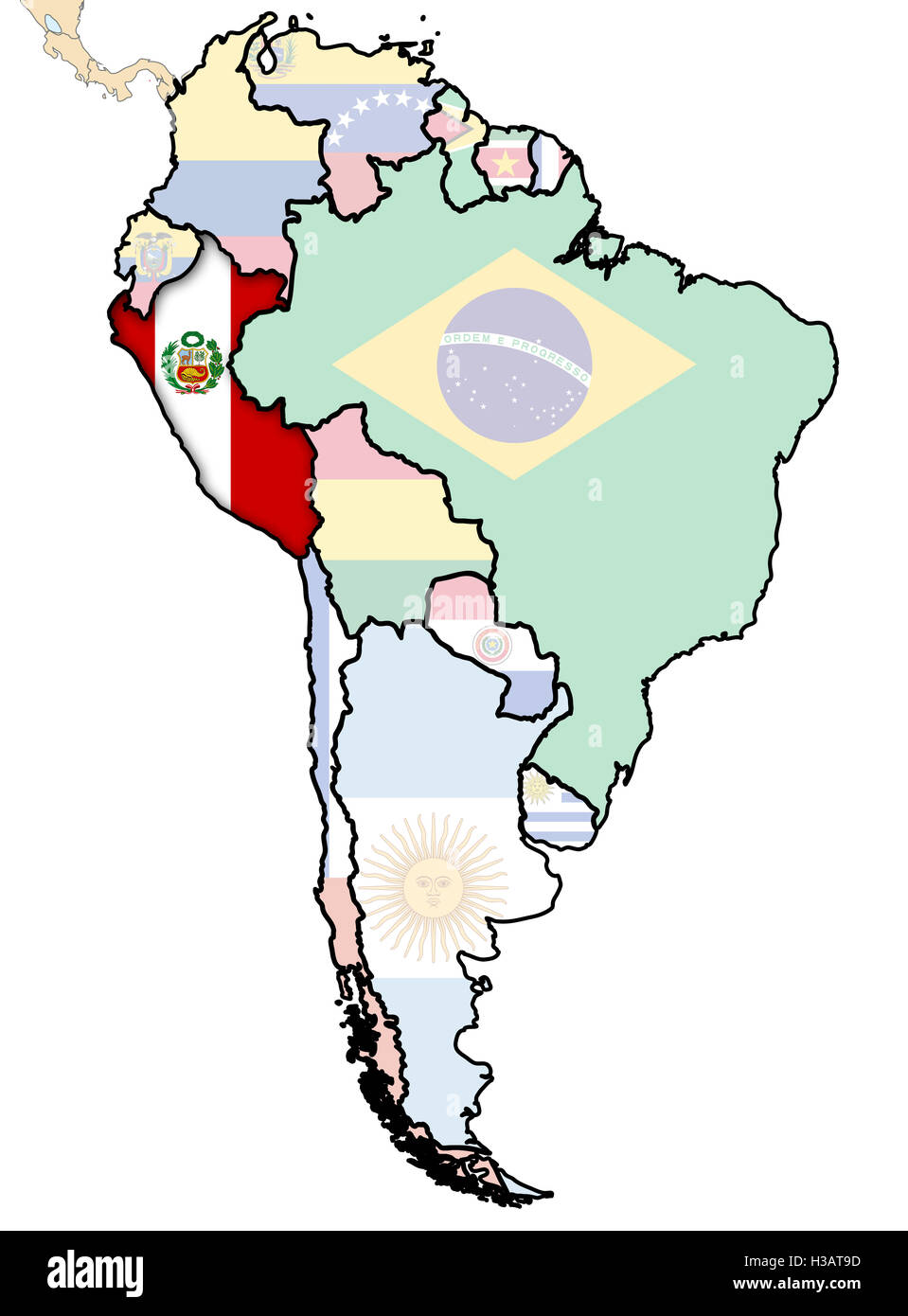 national flag of peru in country territory with other countries flags ...