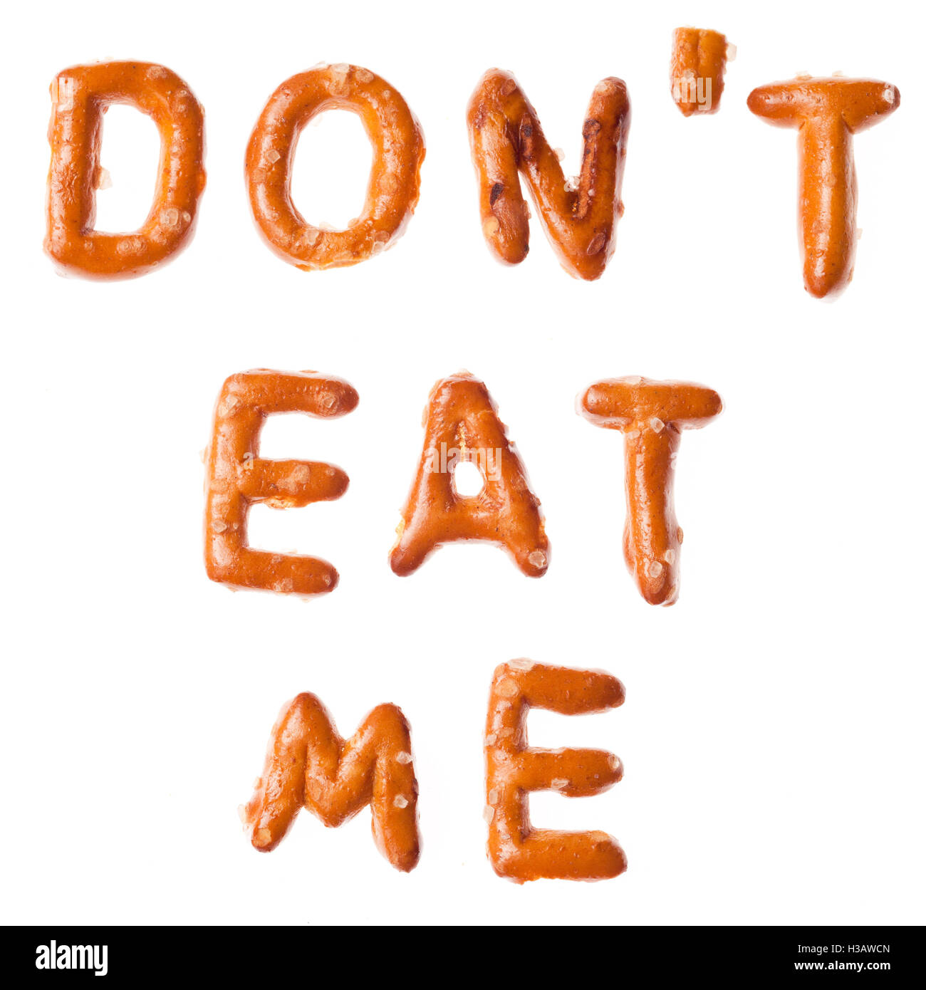 Alphabet pretzel written words DONT EAT ME isolated Stock Photo - Alamy