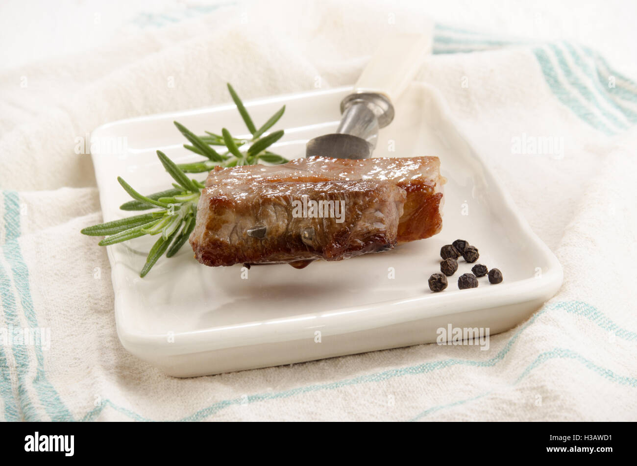 roasted pork meat on a fork Stock Photo - Alamy