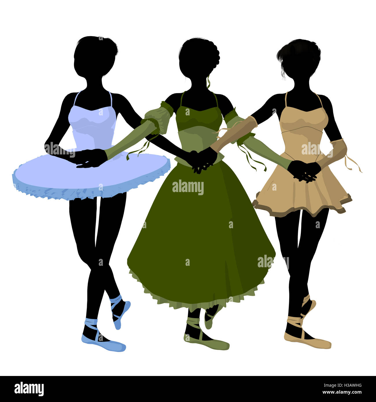 Three Ballerinas Illustration Silhouette Stock Photo - Alamy