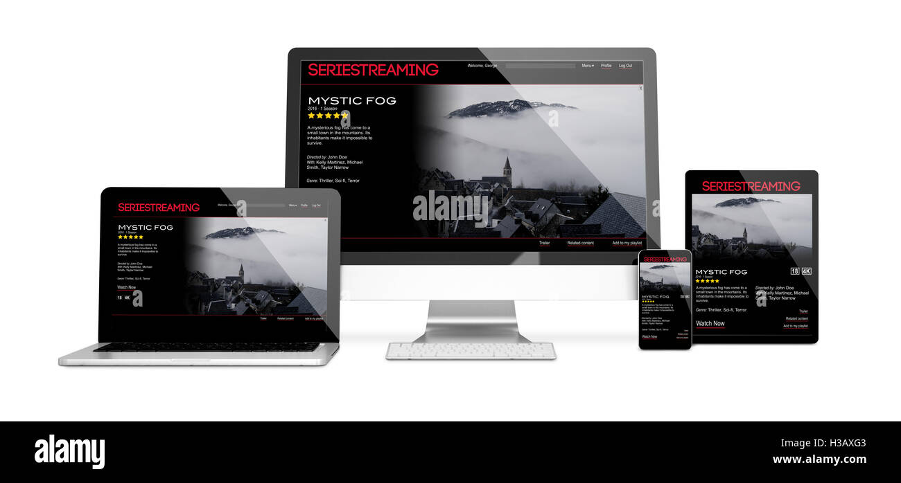 3d rendering of isolated devices showing responsive streaming website ...