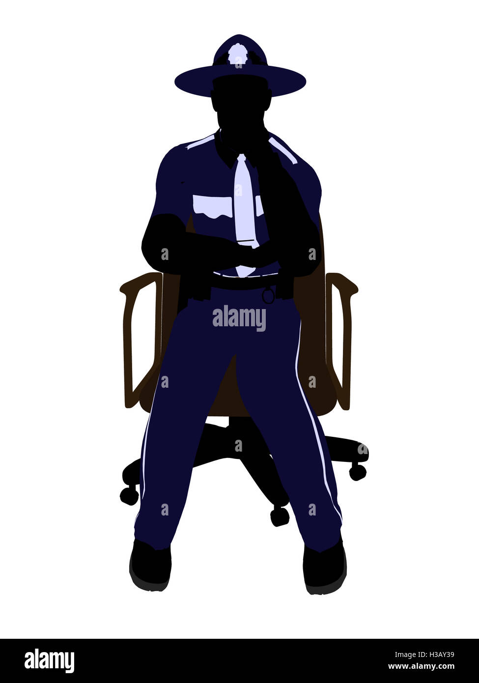Male Police Officer Sitting In A Chair Illustration Silhouette Stock ...