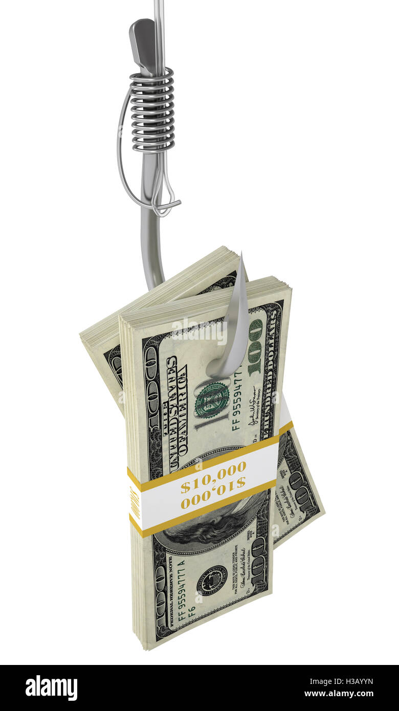Stack of money on fishing hook Stock Photo - Alamy