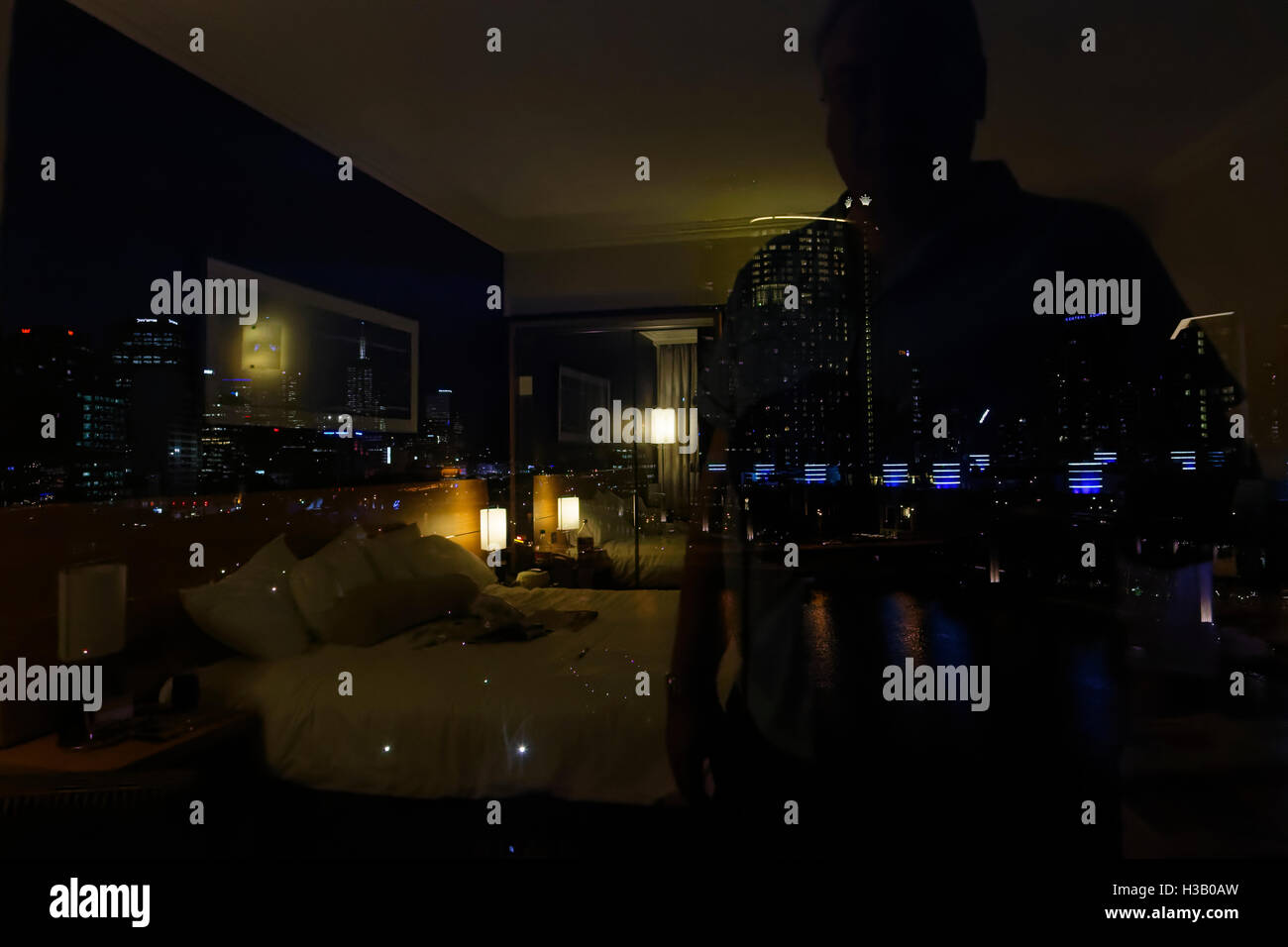 Melbourne Through The Hotel window showing night scene and room in the ...