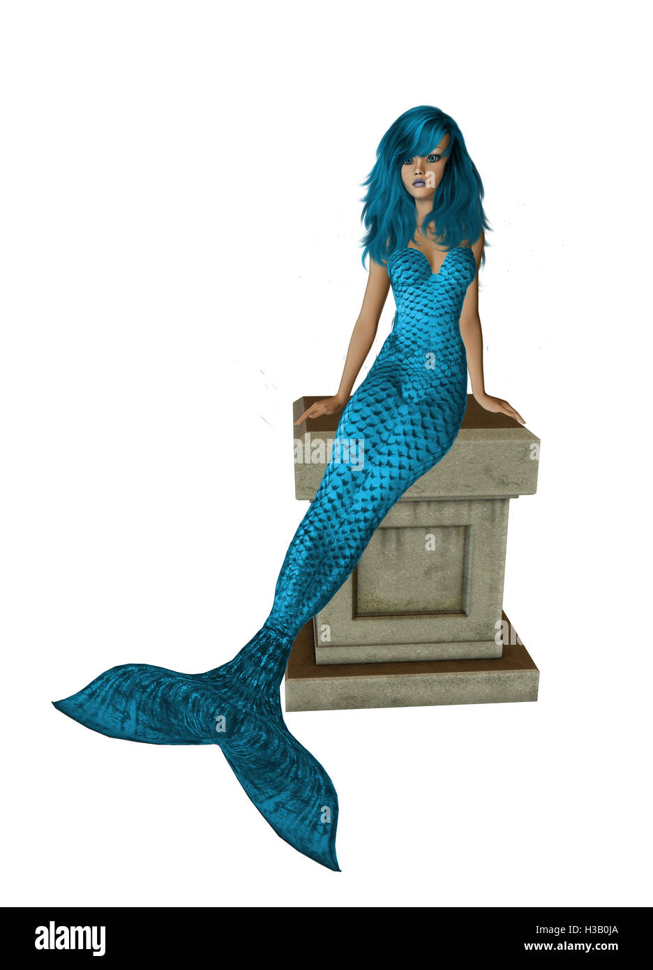 Baby Blue Mermaid Sitting On A Pedestal Stock Photo - Alamy