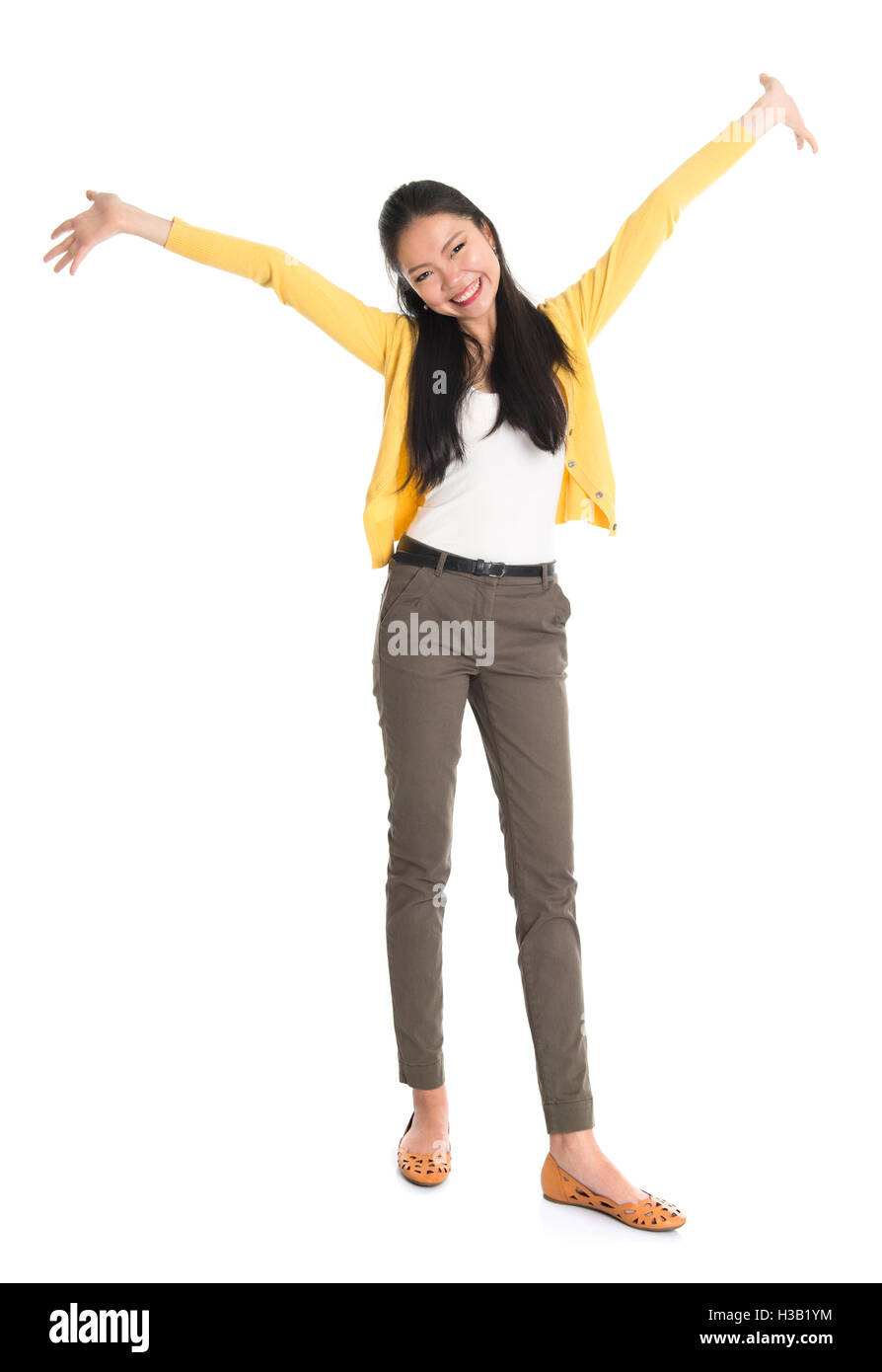 Asian female open hands wide Stock Photo - Alamy