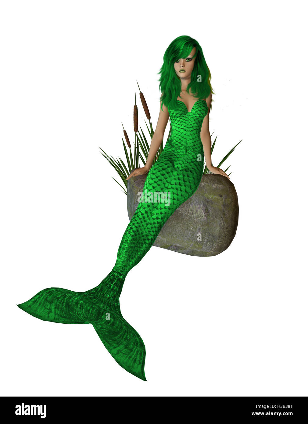 Lime Green Mermaid Sitting On A Rock Stock Photo - Alamy