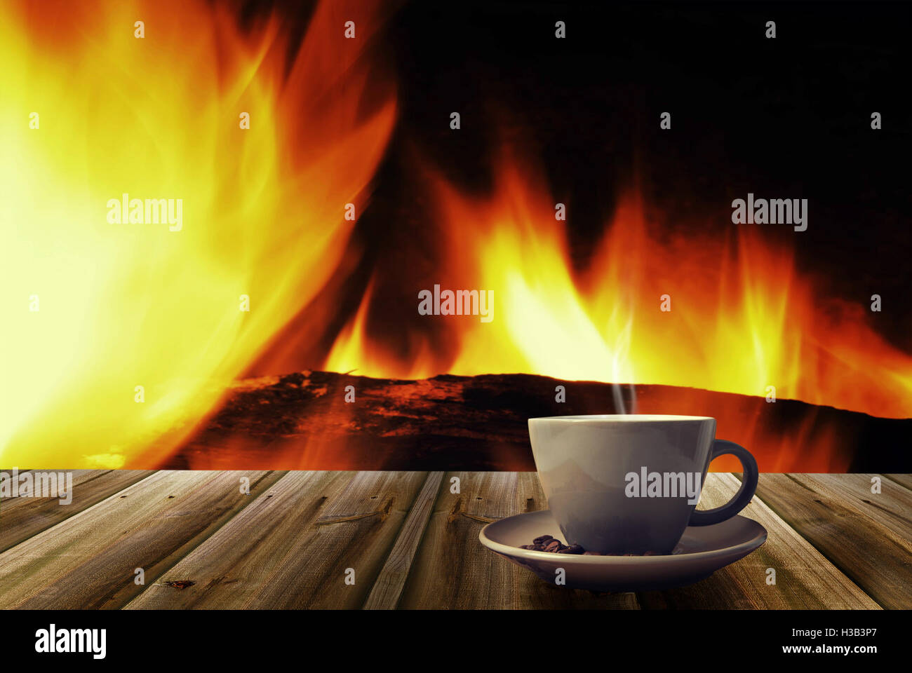 cup of coffee on abstract fire background Stock Photo - Alamy