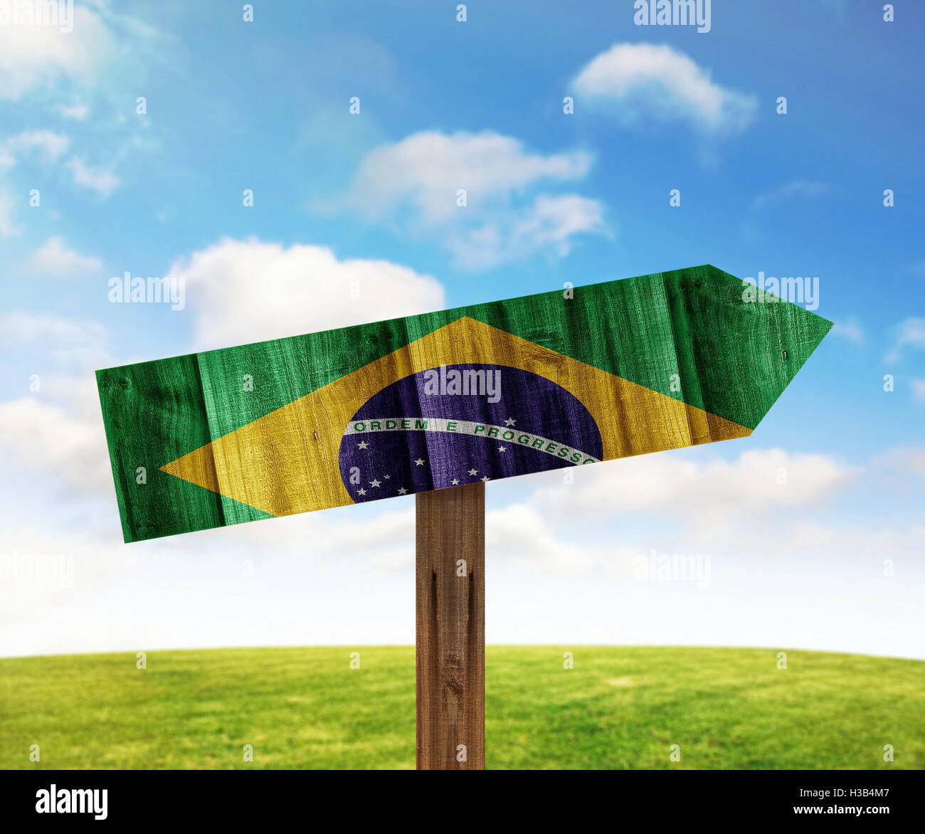 Brazil wooden direction sign on nature background Stock Photo - Alamy