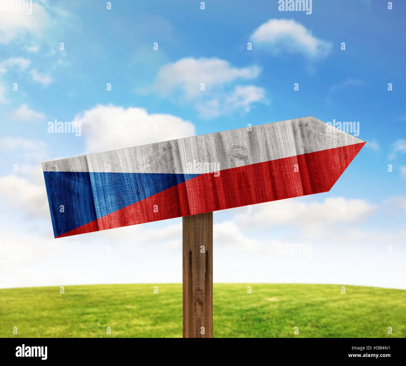 Czech Republic wooden direction sign on nature background Stock Photo ...