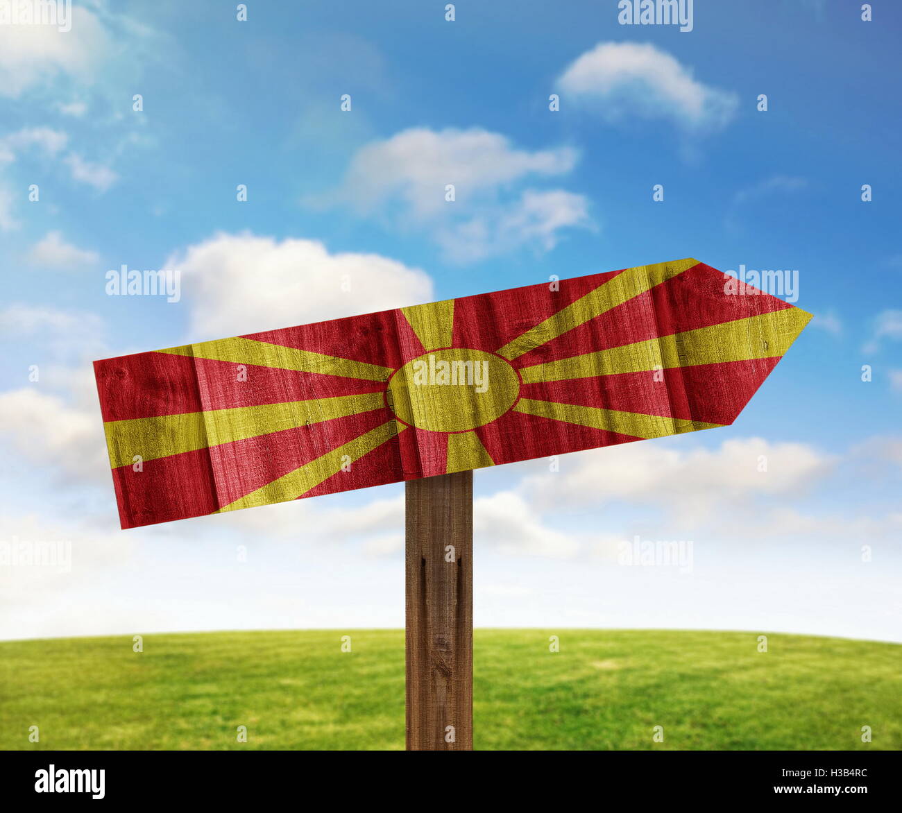 Macedonia wooden direction sign on nature background Stock Photo - Alamy